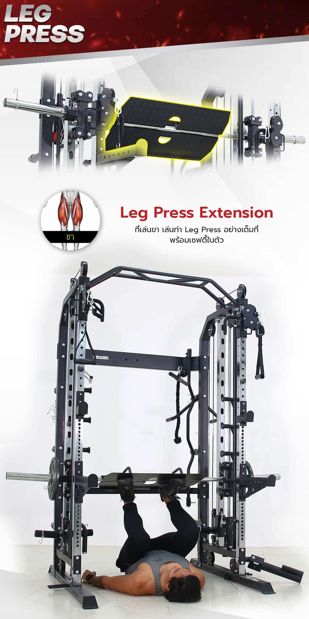 อุปกรณ์เสริม LEG PRESS ของ SMITH MACHINE รุ่น M4 - Time to Fitness